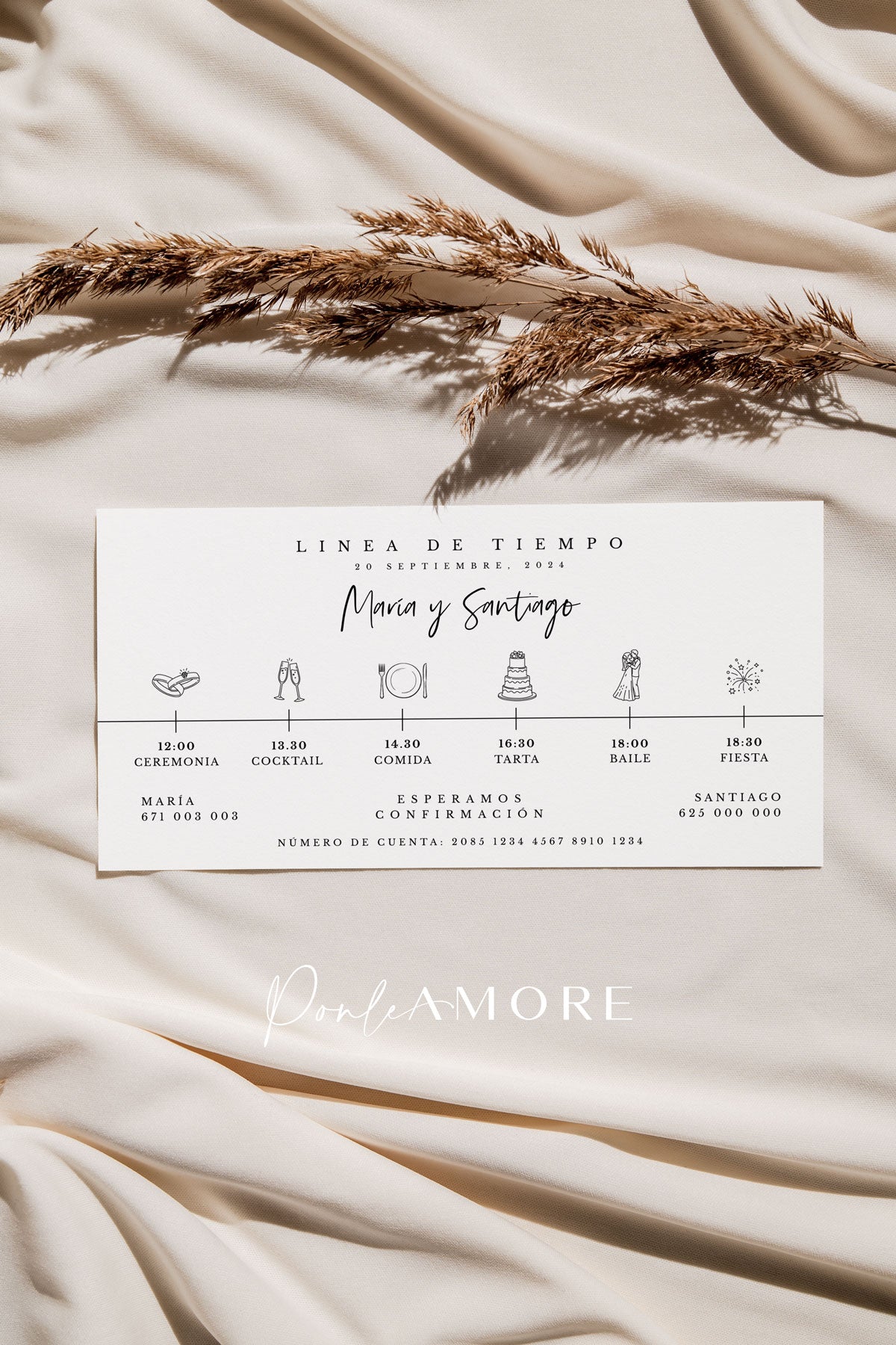 Tarjeta Timeline para Boda | ¡Edita y Descarga al Instante! – Ponle Amore